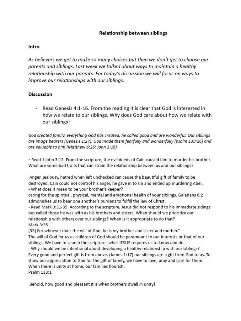 Relationship With Siblings | PDF | Sibling | Jesus