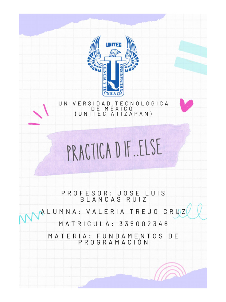 Practica D If Else Trejo Cruz Valeria | PDF | Ingeniería de software | Programación de computadoras