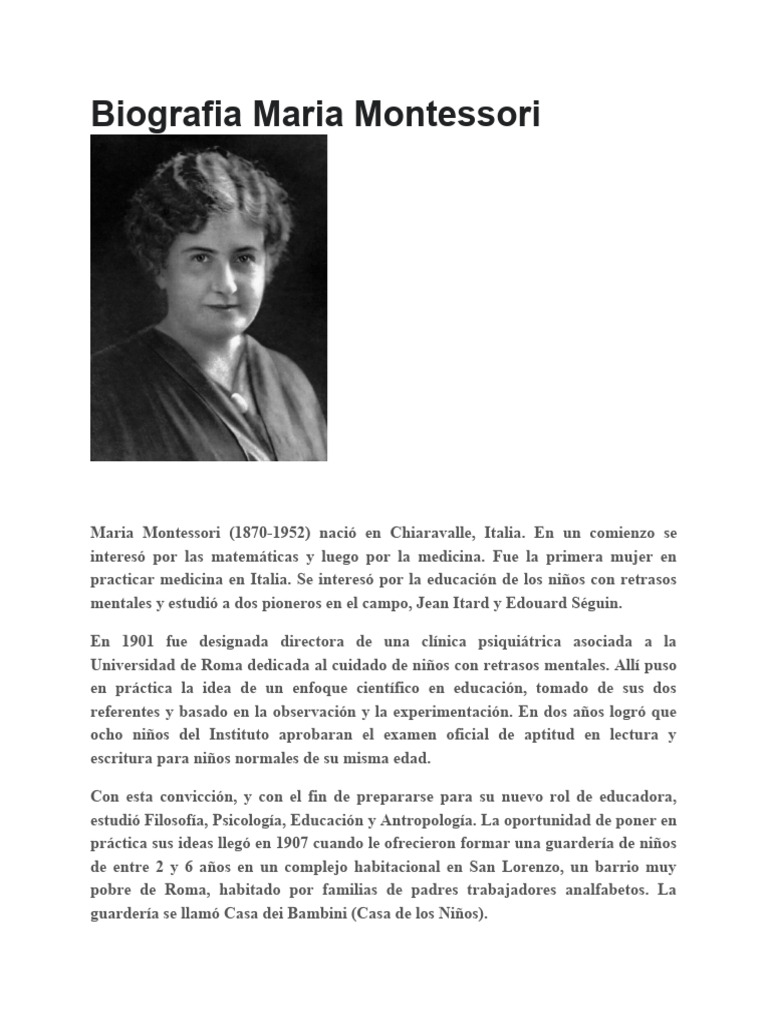 Biografia Maria Montessori | PDF | Cognición | Sicología