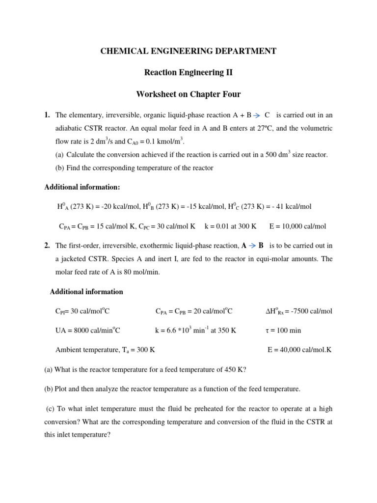 Tutorial Four-Tutorial | PDF | Chemical Reactor | Steady State