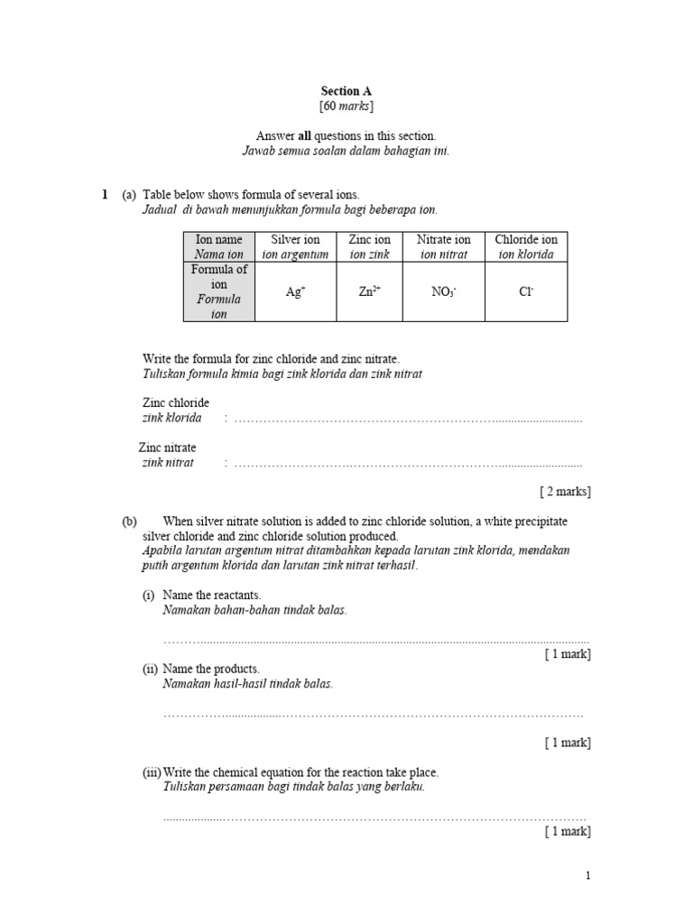 Paper 2 Mid Year f4 Chemistry | PDF | Mole (Unit) | Atomic Nucleus