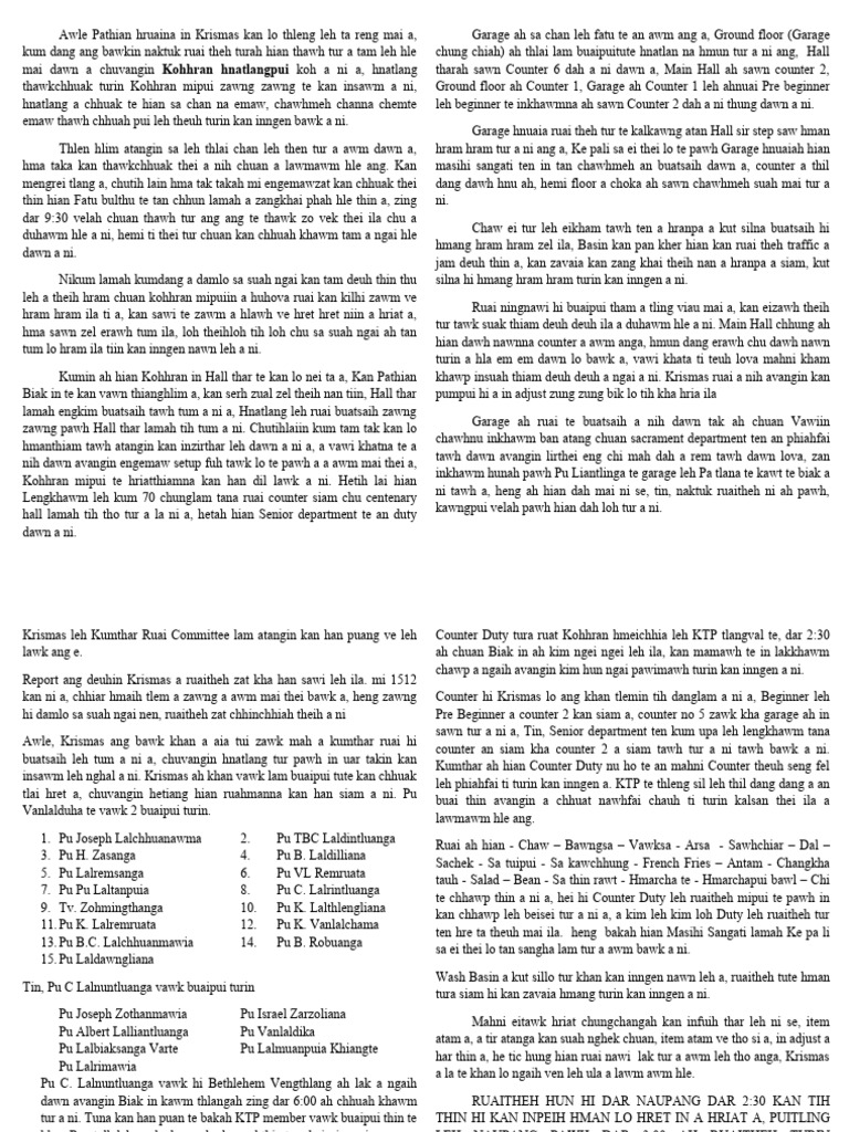 Krismas Leh Kumthar Ruai Committee Lam Atangin Puan Tur Tlem Kan Nei Ve A | PDF