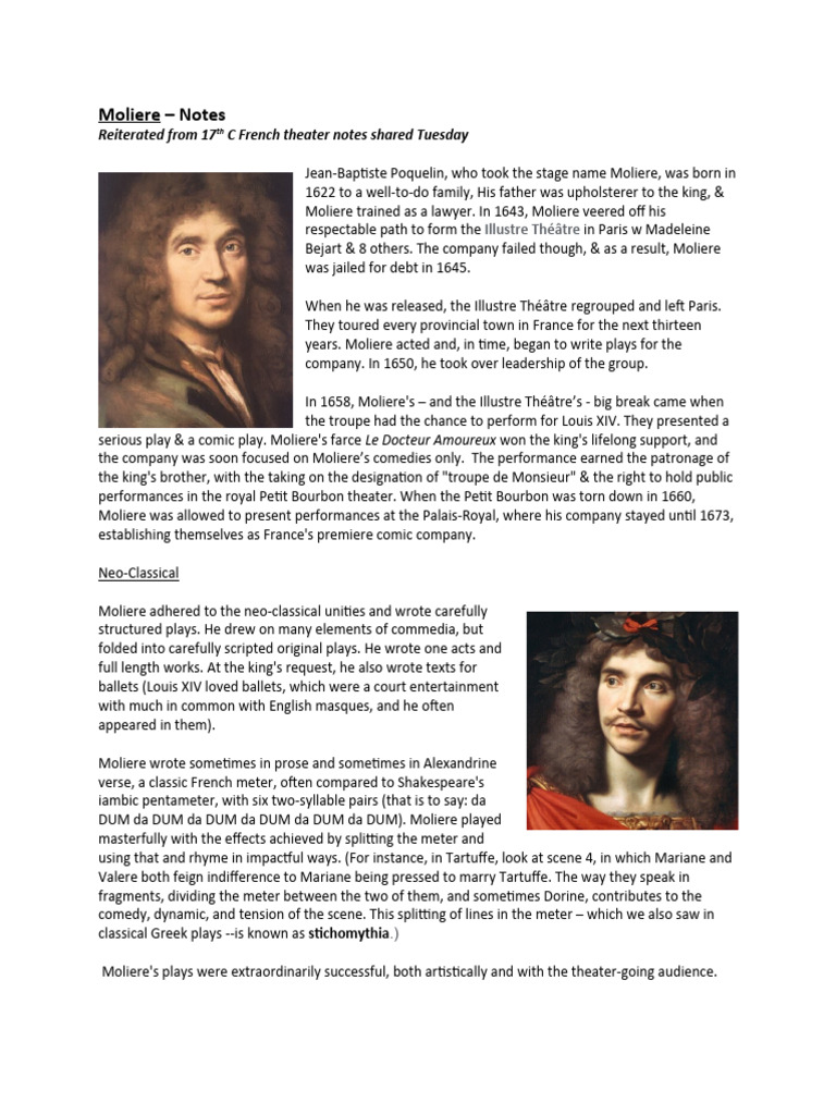 Moliere Notes | PDF | Molière | Entertainment