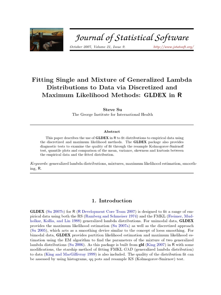 Generalized Lambda Distributions GLDEX in R - Steve Su - Oct 2007 | PDF | Statistical Hypothesis ...