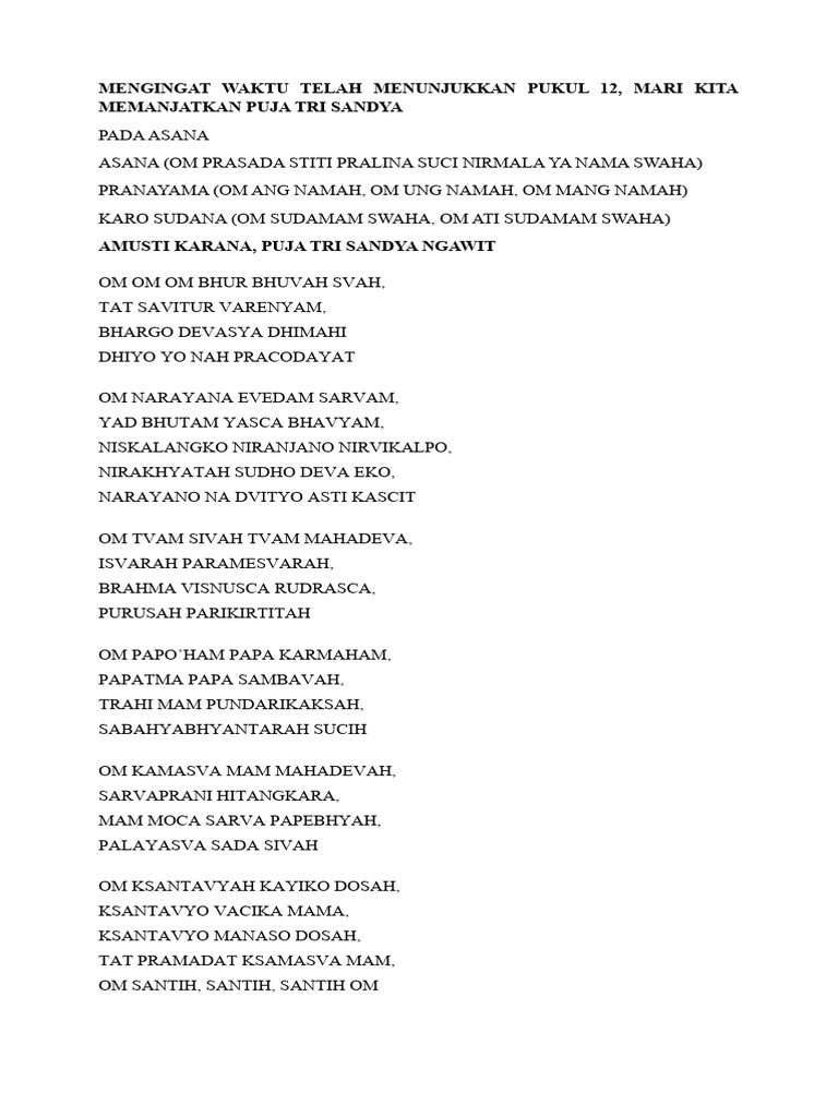Teks Puja Tri Sandya | PDF