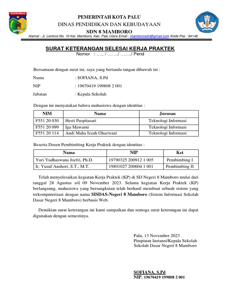 Format Surat Keterangan Selesai Kerja Praktek | PDF