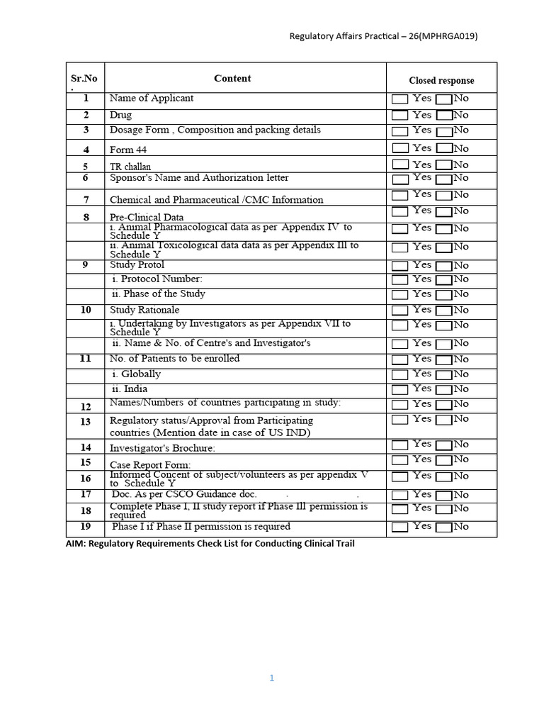 Clinical Trial Regulatory Checklist | PDF | Clinical Trial | Medicine