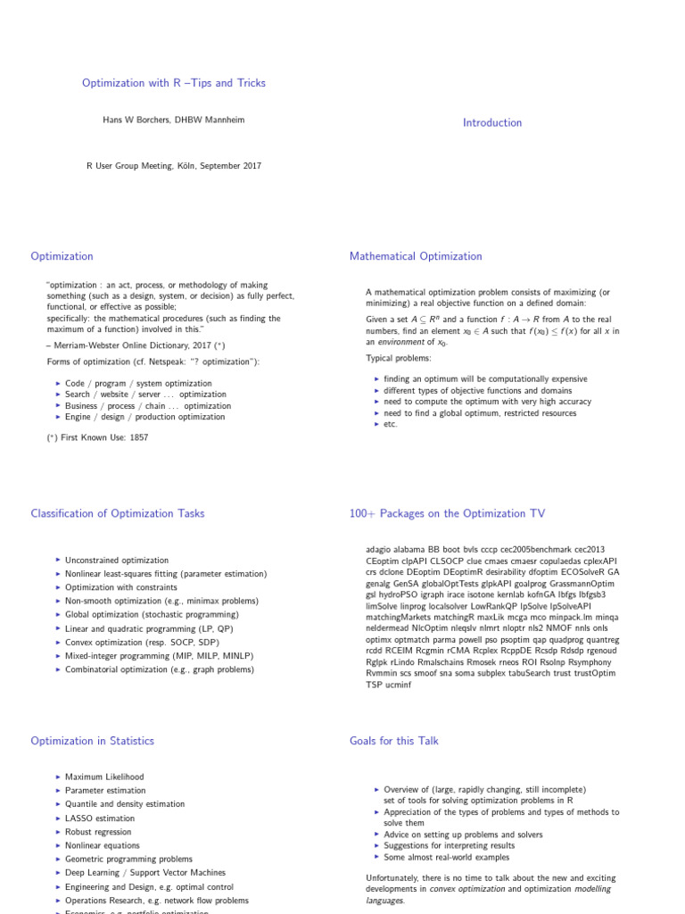 Optimization With R - Tips and Tricks | PDF | Mathematical Optimization ...