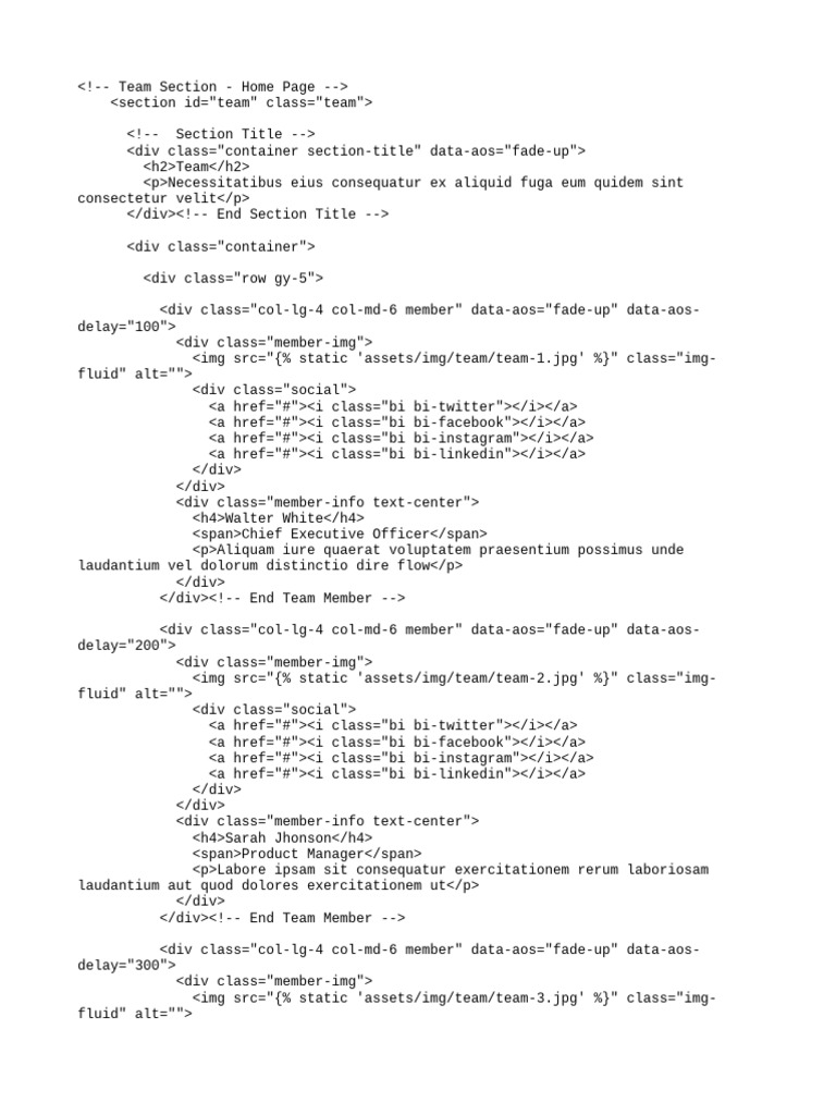 Team Section - Home Page | PDF