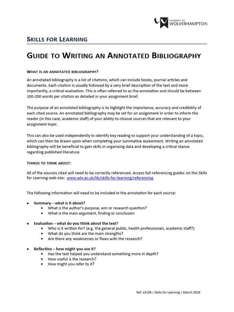LS136 Guide To Writing An Annotated Bibliography | PDF | Citation ...