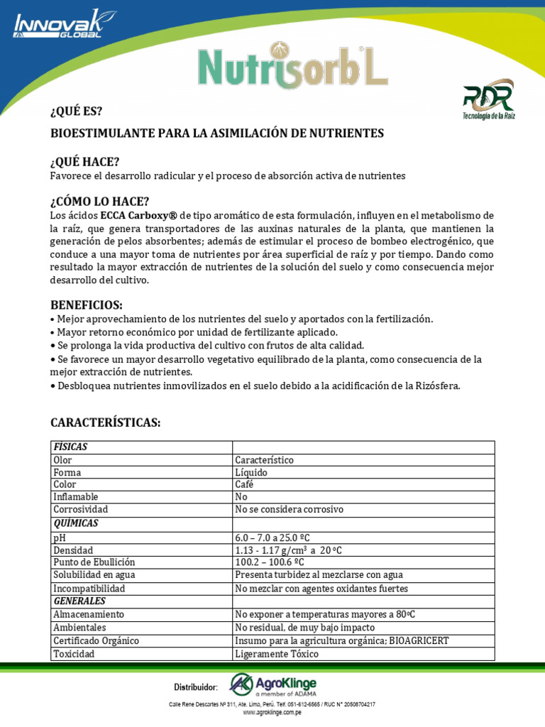 Ficha Técnica Nutrisorb L | PDF | Agua | Suelo