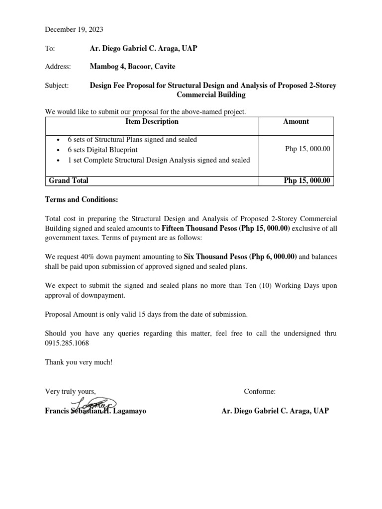 Structural Design Fee Proposal: Php 15,000 | PDF