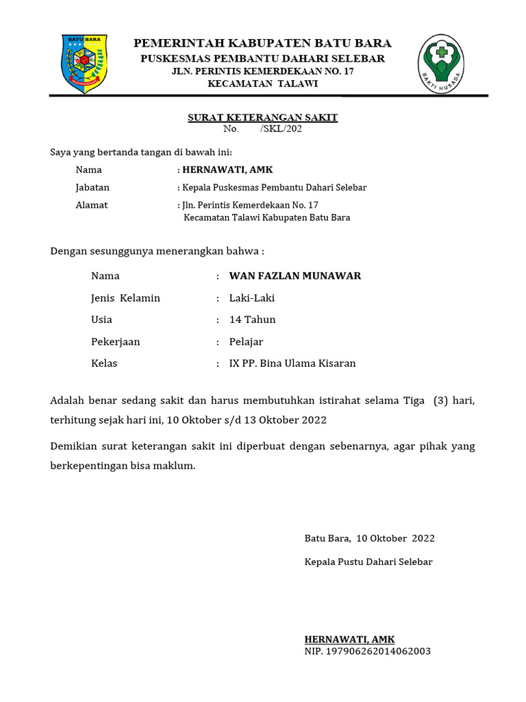 Surat Keterangan Sakit Puskesmas | PDF
