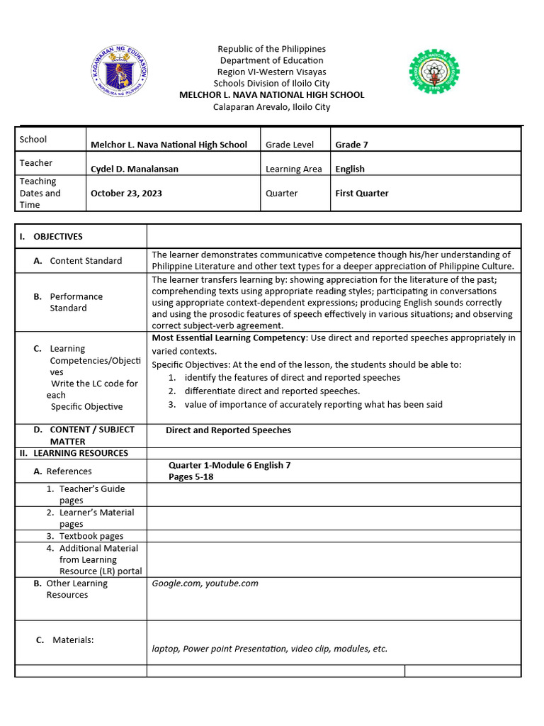 Cot1 DLP | PDF | Learning | Teachers