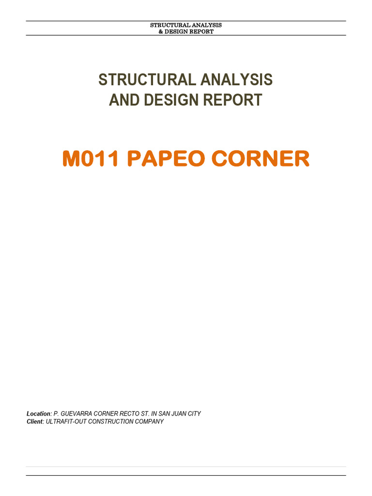 STRUCTURAL ANALYSIS AND DESIGN REPORT-M011 PAPEO CORNER | PDF | Structural Steel | Structural Load