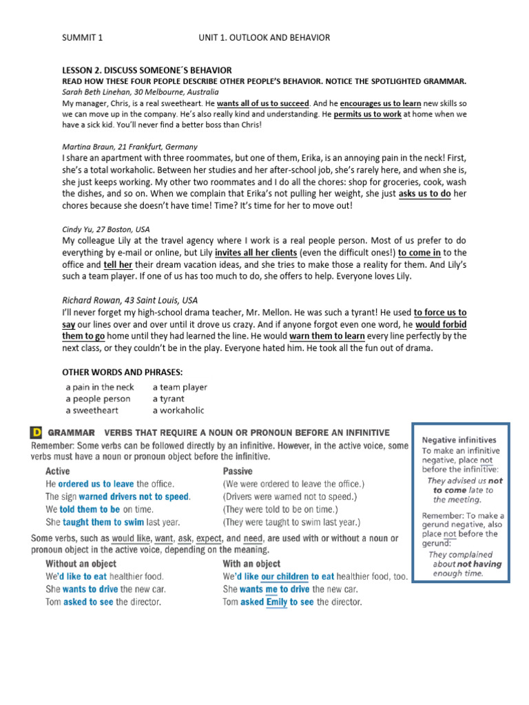 Summit 1 Unit 1 Lesson 6 | PDF