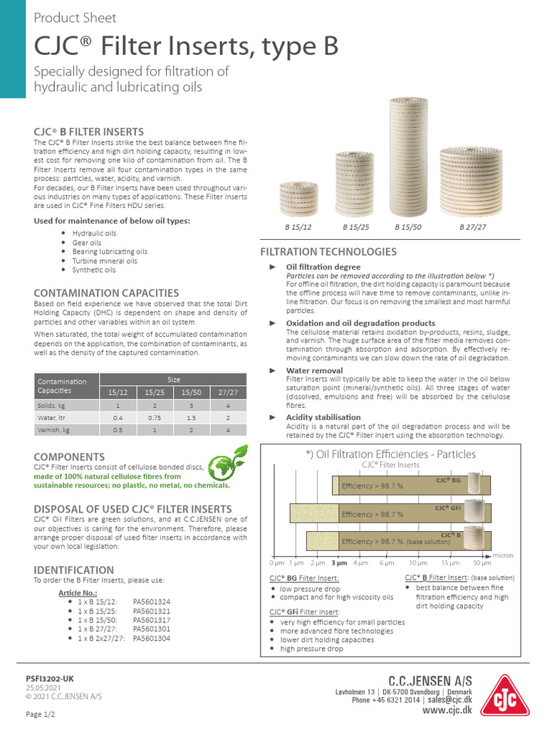 Filter Insert Type B Product Sheet | PDF | Filtration | Soil