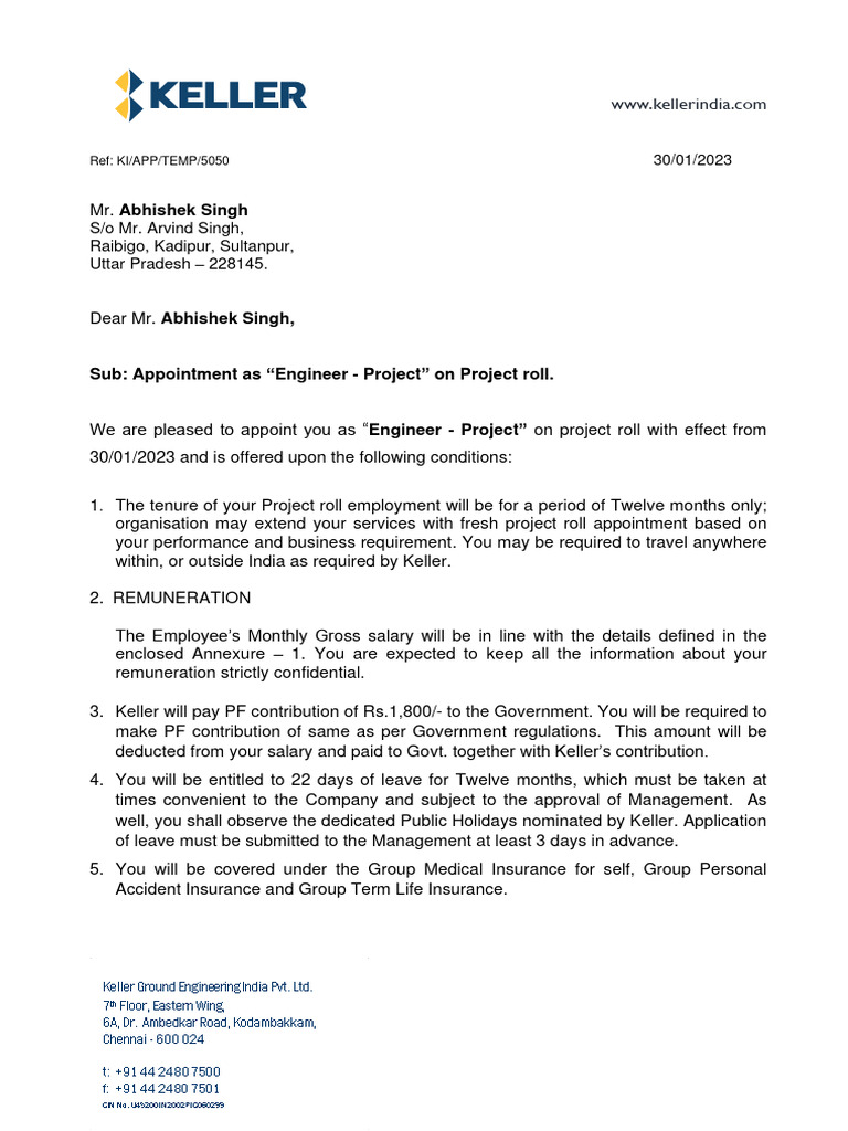 Abhishek Singh - Project Roll Letter | PDF | Life Insurance | Employment