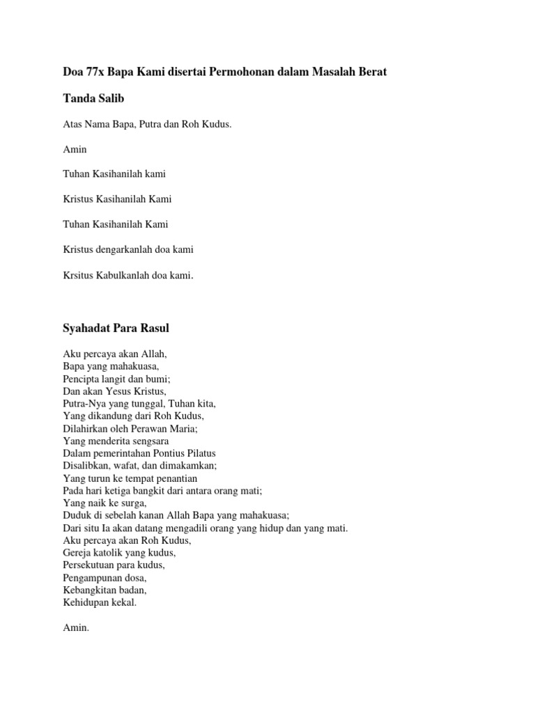 Doa 77x Bapa Kami Disertai Permohonan Dalam Masalah Berat | PDF