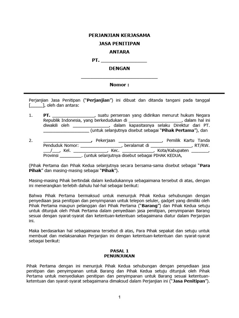 Draft Perjanjian Jasa Penitipan | PDF