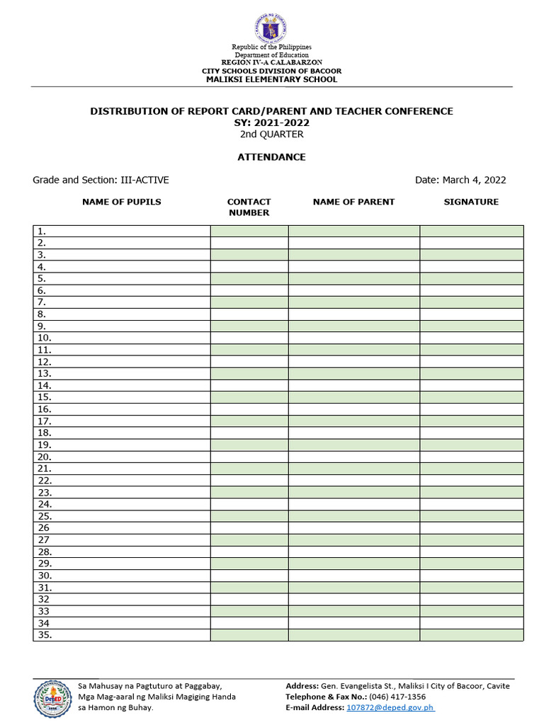DISTRIBUTION OF CARD and PTC MINUTES 2021 2022 | PDF | Educational ...