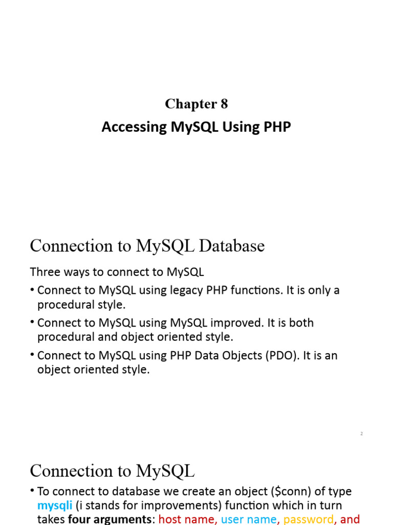 Chapter 8 Accessing MySQL Using PHP | PDF | Software | Information ... Chapter 8 Accessing MySQL Using PHP | PDF | Software | Information ...