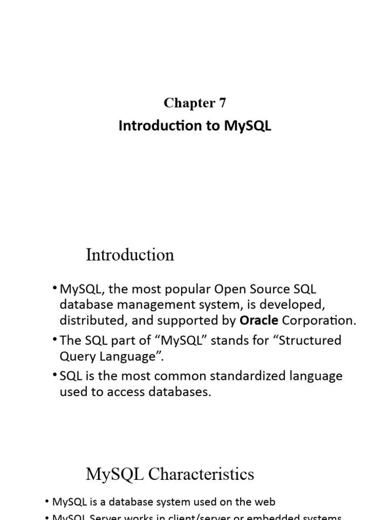 Chapter 7 Introduction To MySQL | PDF | Databases | Sql Chapter 7 Introduction To MySQL | PDF | Databases | Sql