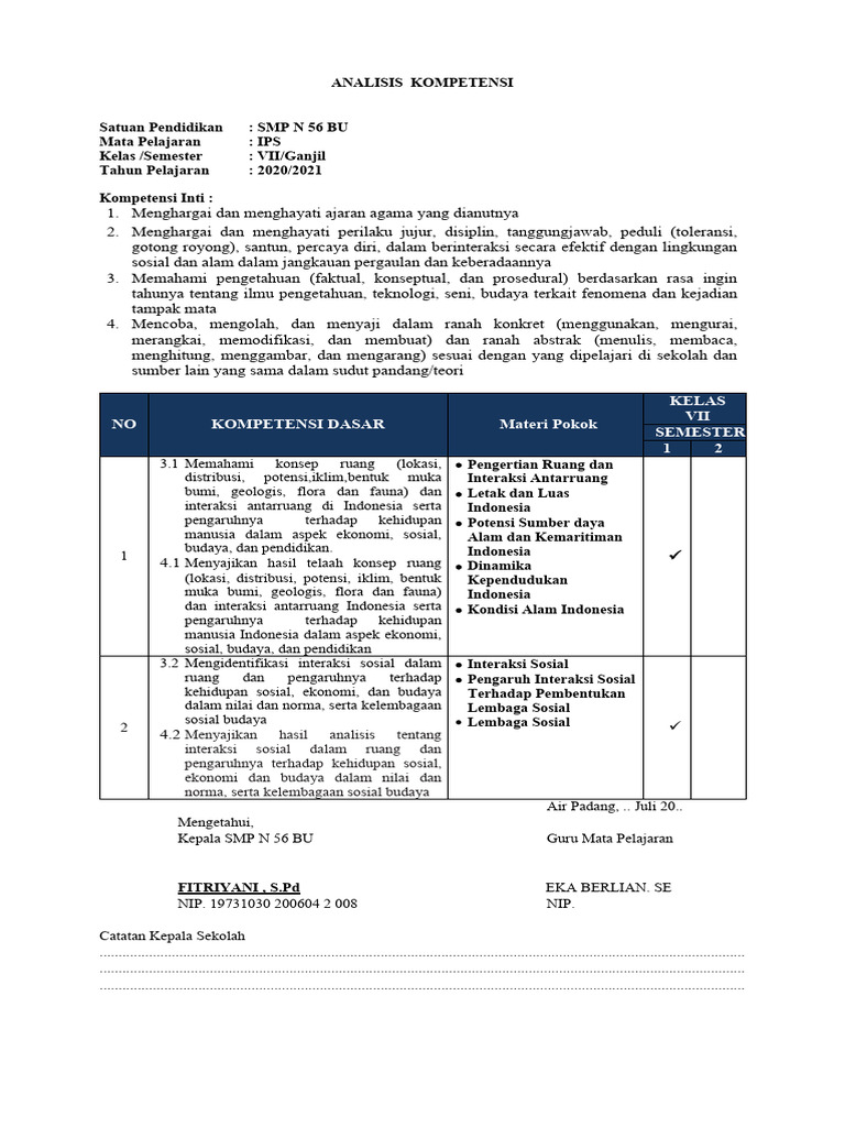 Analisis Kompetensi Ips 7 | PDF
