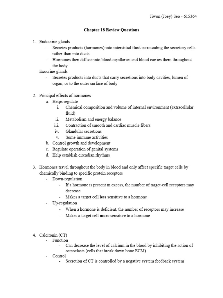 Chapter 18 Review Questions | PDF | Pancreas | Hormone