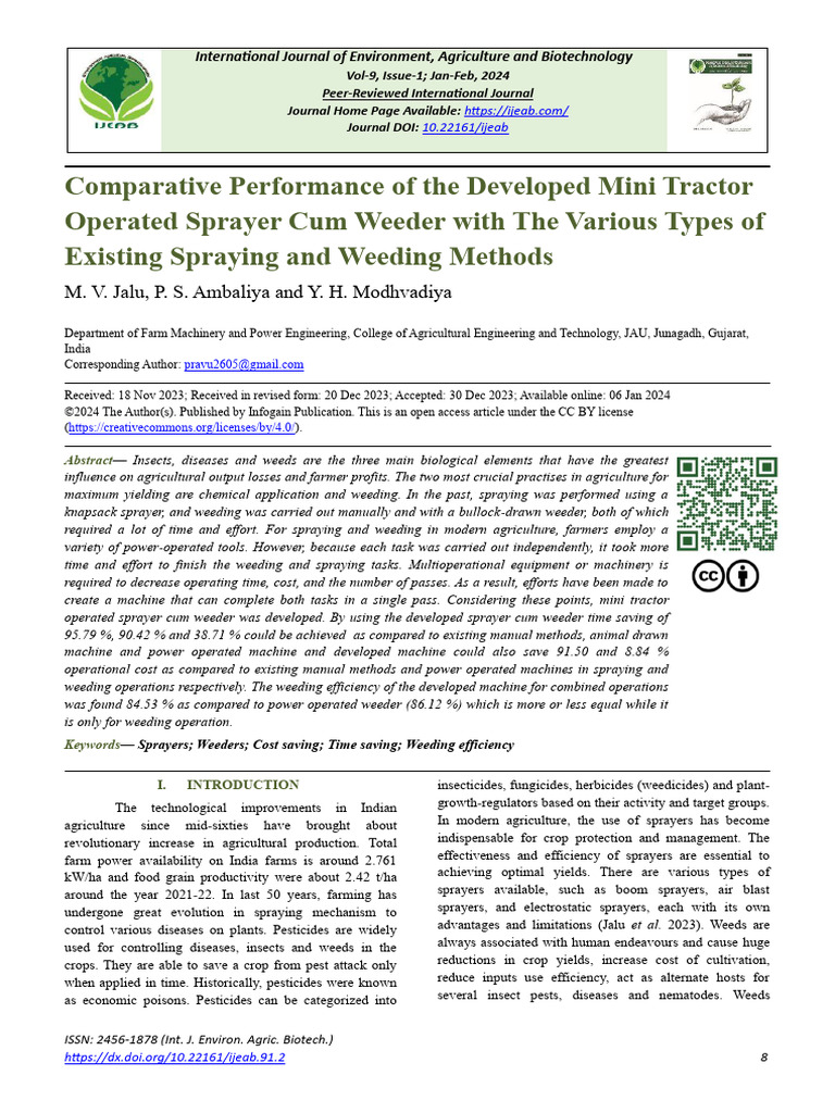 Comparative Performance of The Developed Mini Tractor Operated Sprayer ...