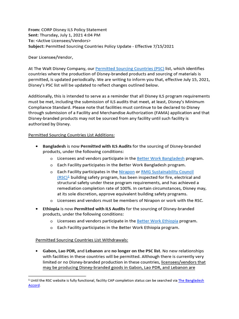 Permitted Sourcing Countries Policy Update Effective 7 15 2021 | PDF
