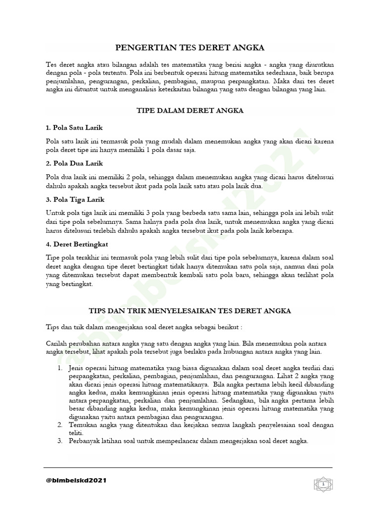 (Modul 4 TIU) Deret Angka (Bimbelskd2021) | PDF