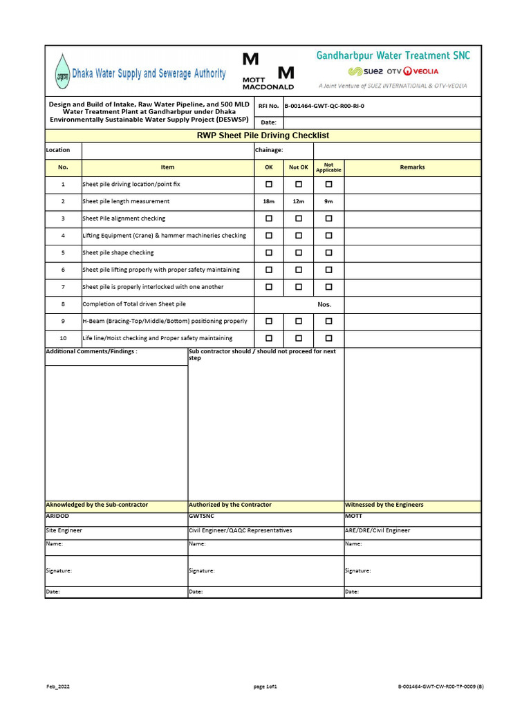 09 - RWP Sheet Pile Driving Checklist (B-001464-GWT-CW-R00-TP-0009 (B ...