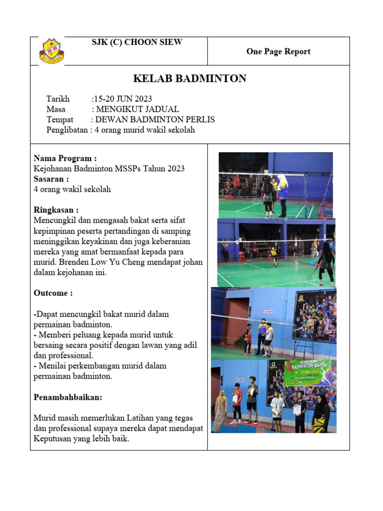 Laporan Opr Badminton 2023 | PDF