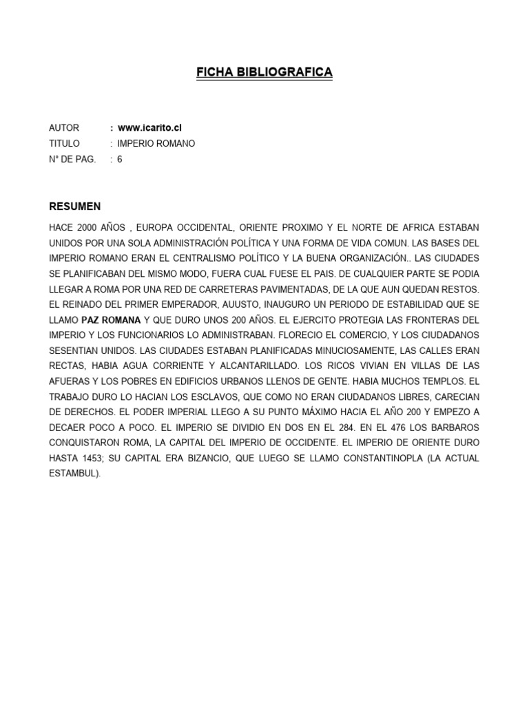 Ficha Bibliografica Imperio Romano | PDF