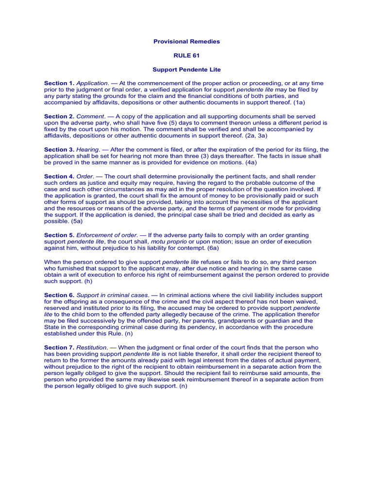 Rule 61: Support Pendente Lite Guidelines | PDF | Affidavit | Prejudice ...