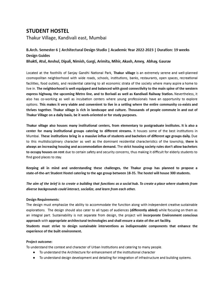 Modern Student Hostel Design Plan | PDF | Travel | Science & Mathematics