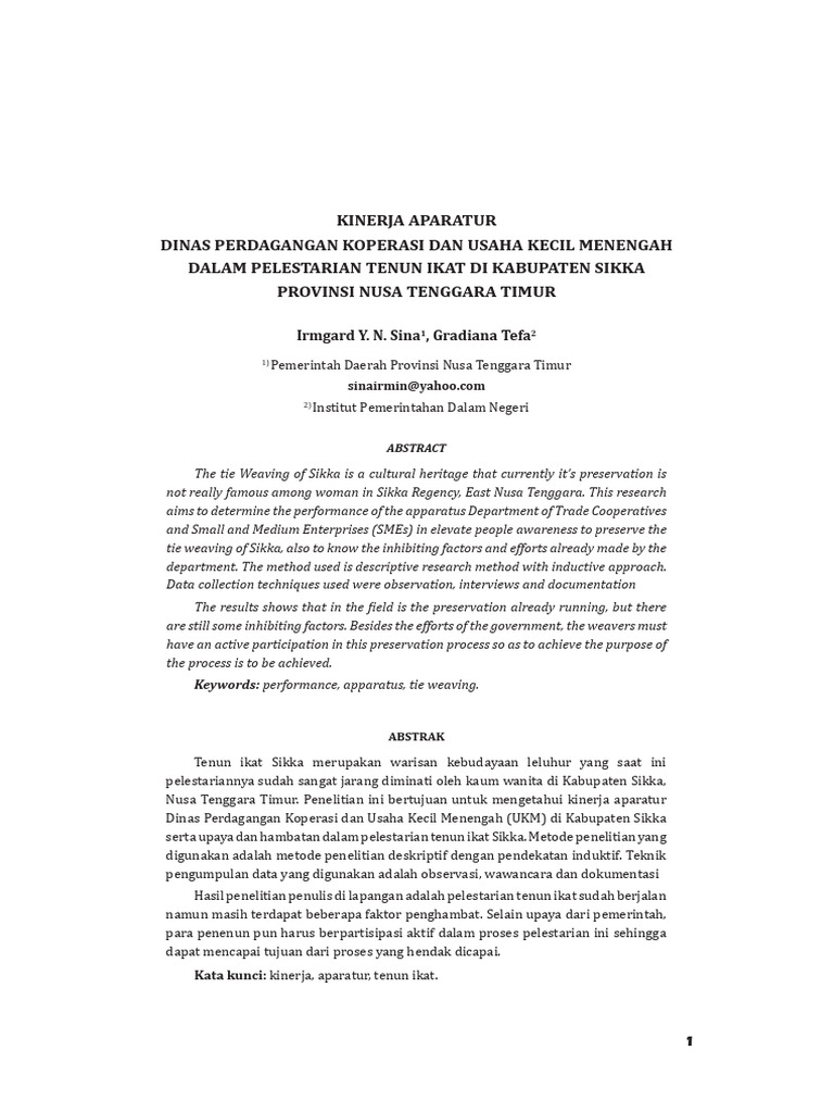 Kinerja Aparatur Dinas Perdagangan Koperasi Dan Usaha Kecil Menengah Dalam Pelestarian | PDF