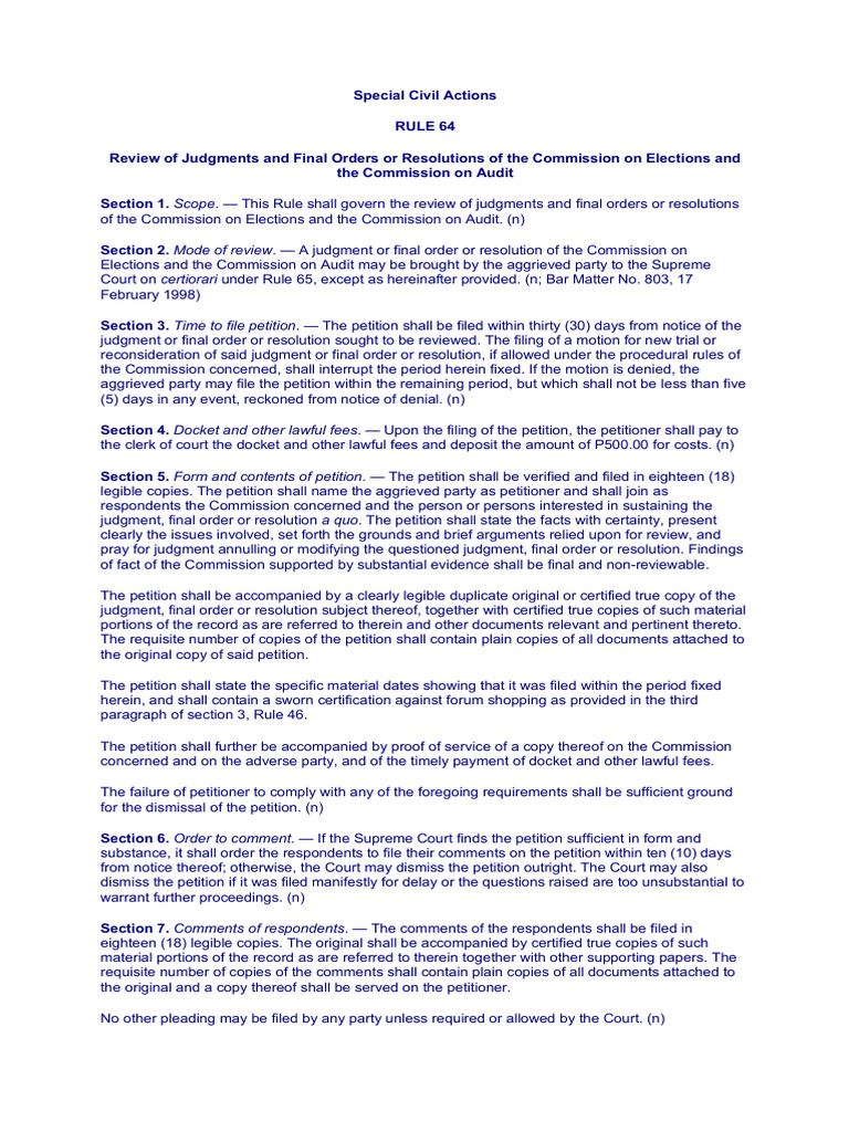 Special Civil Actions (Rule 64) | Download Free PDF | Judgment (Law ...
