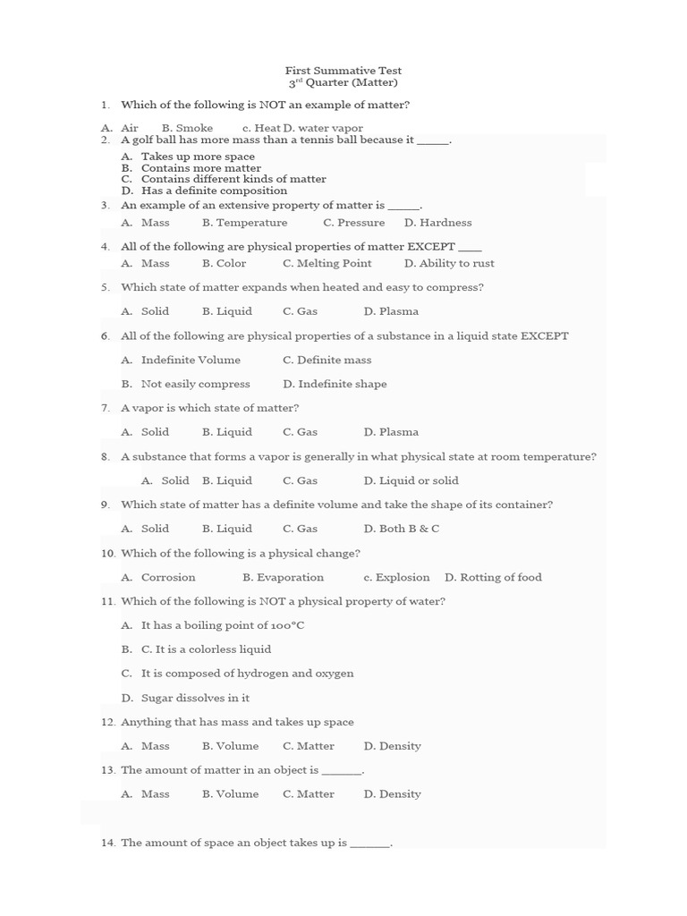 Summative Test Matter | PDF | Atoms | Atomic Nucleus
