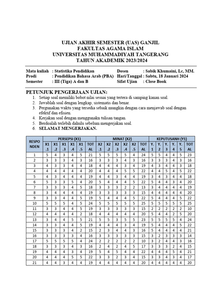 SOAL UAS STATISTIKA_2024 | PDF