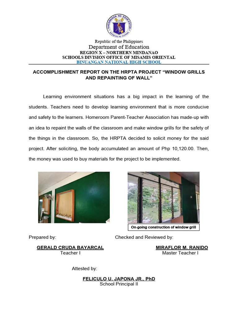 Accomplishment Report: HRPTA Project | PDF