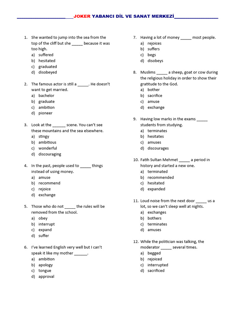 Vocabulary Quiz for Language Learners | PDF