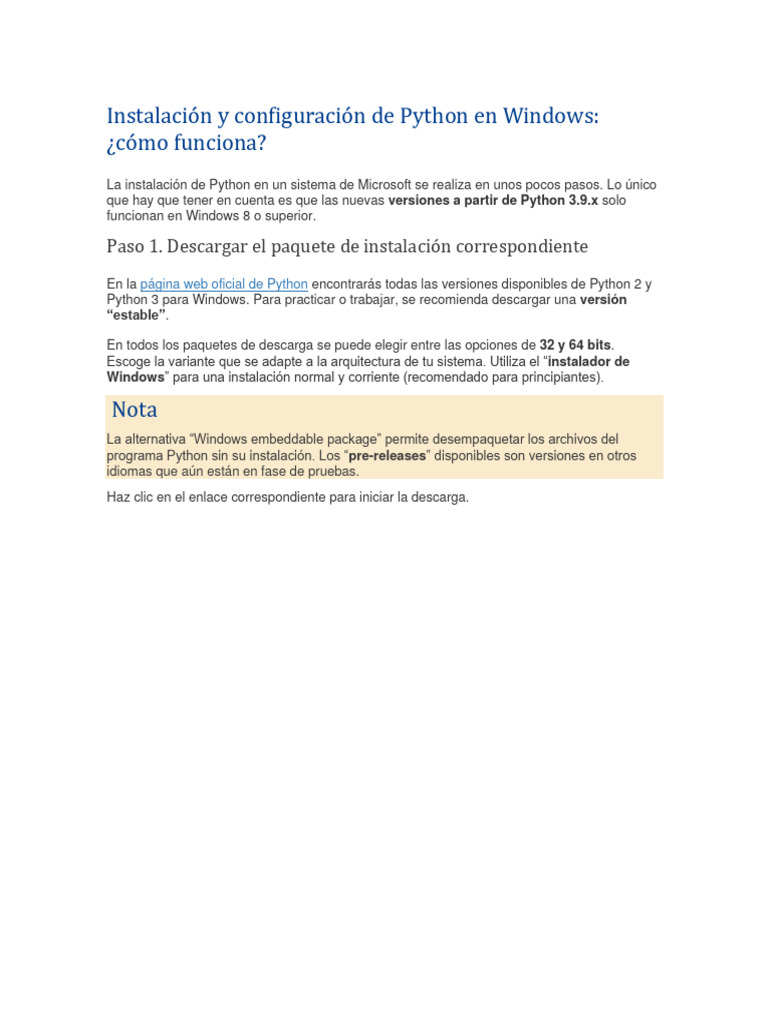 Instalación y Configuración de Python en Windows | PDF | Microsoft Windows | Python (lenguaje de ...