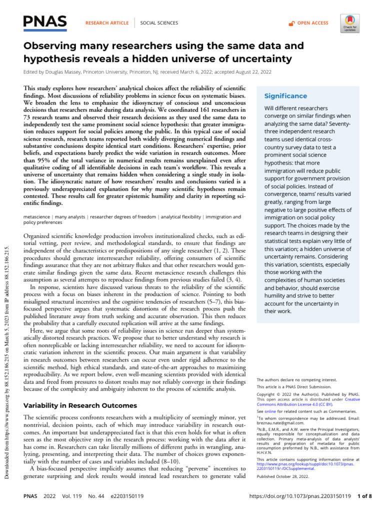 Pnas 2203150119 | Download Free PDF | Data Analysis | Science