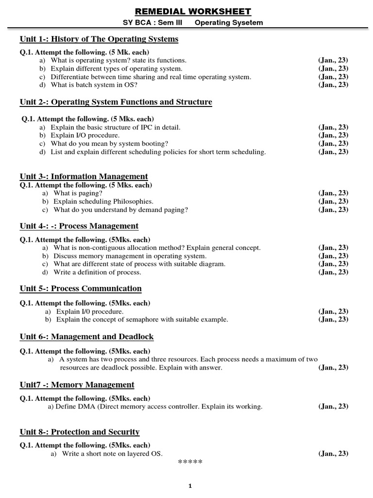 SYBCA-SEM-III-OS Imp Questions | PDF | Operating System | Computer Architecture