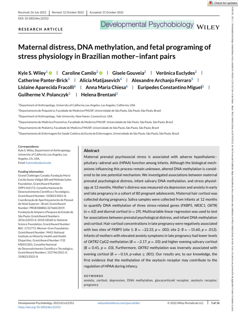 Wiley Et Al., 2023 | PDF | Stress (Biology) | Hypothalamic–Pituitary–Adrenal Axis