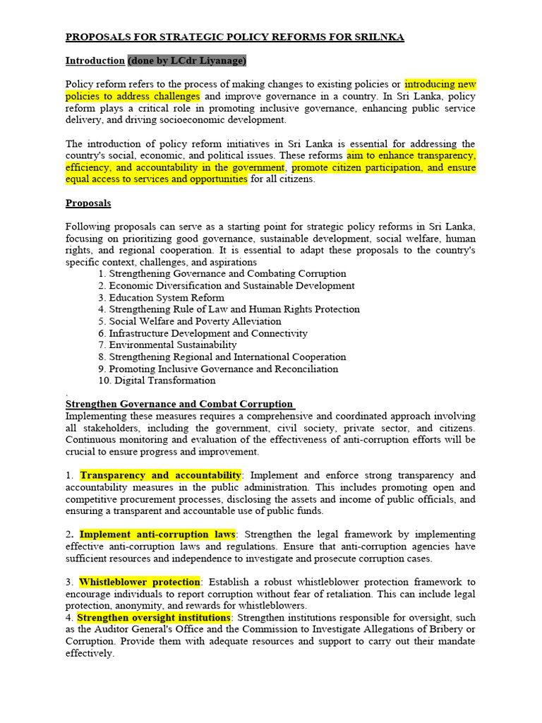 Script of PPTX On Proposals For Strategic Policy Reforms For Sri Lanka ...