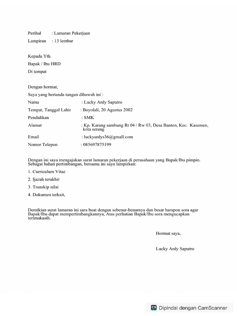 Surat Lamaran Umum 2024 | PDF