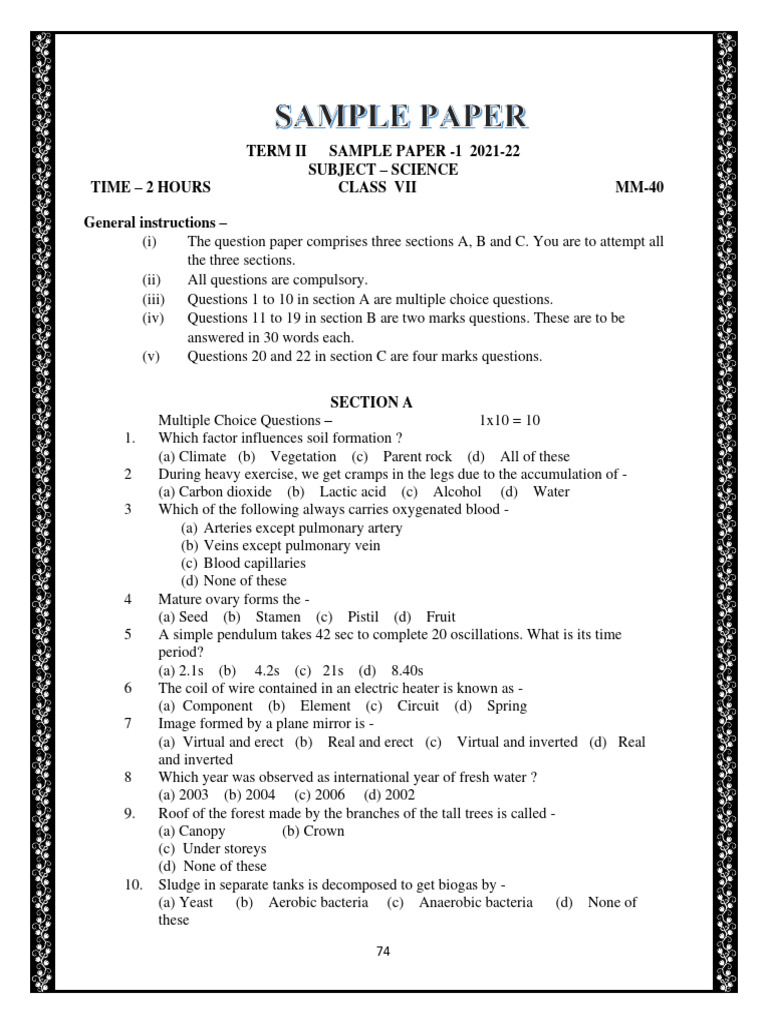 Class 7 Science Sample Paper Term 2 Set 1 2021 2022 | PDF